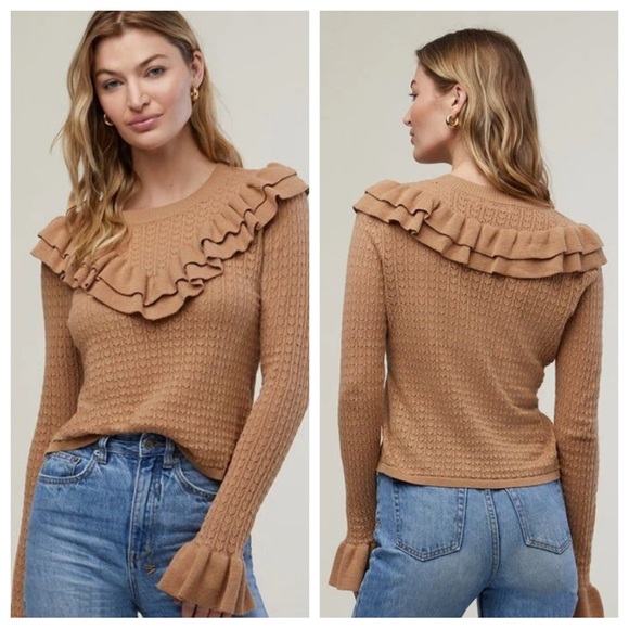 Rachel Parcell | Sweaters | Nwt Rachel Parcell Pointelle Ruffle Sweater Beige Tan Size Small ...